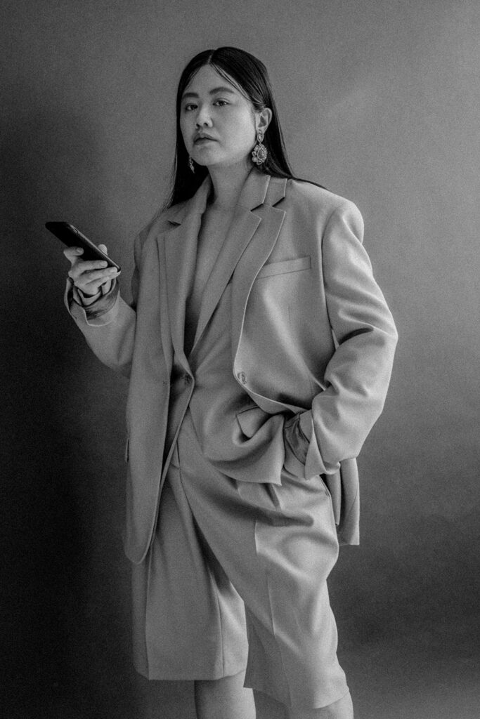 Spring Awakening in a Green Oversize Wool Hopsack Suit