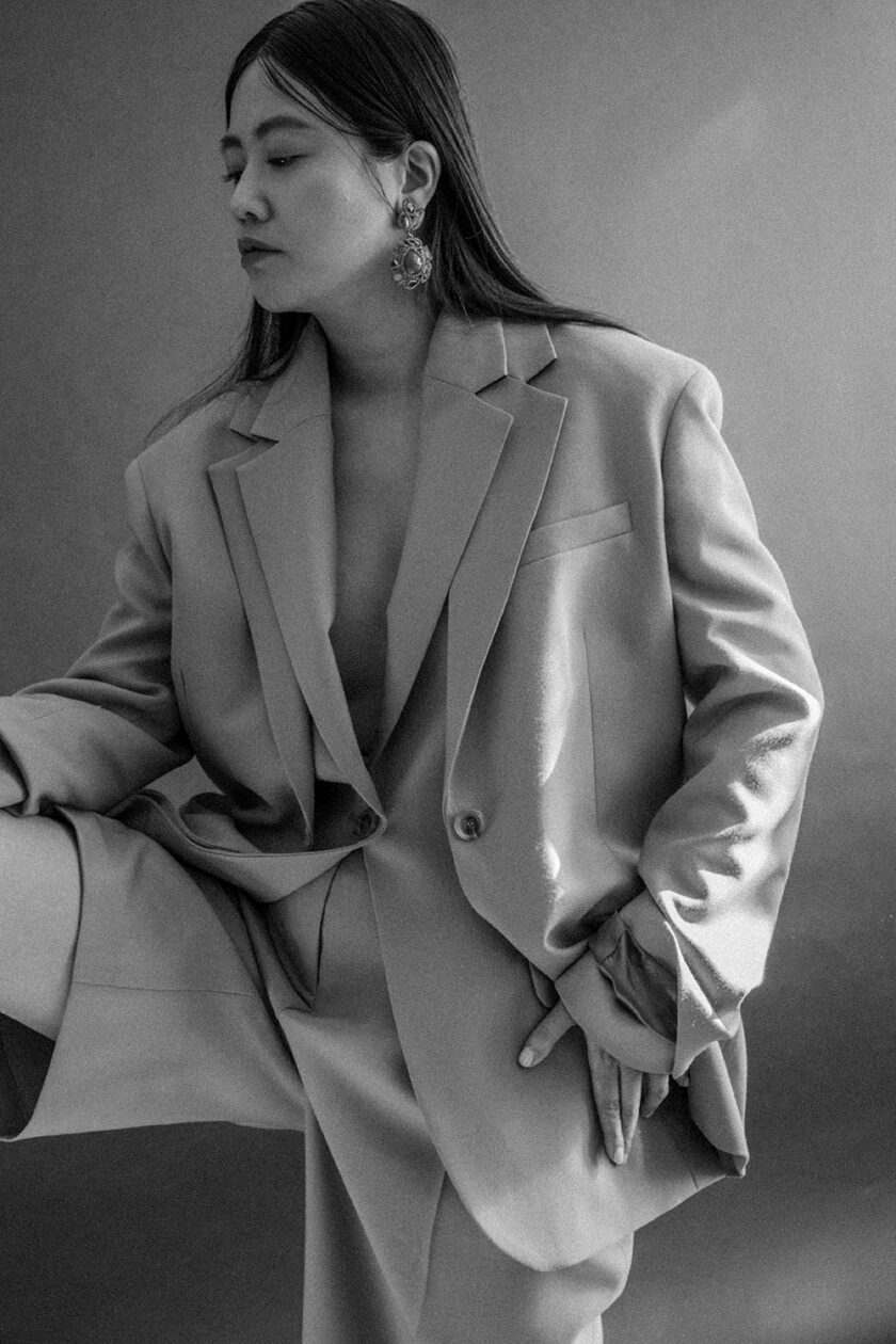 Spring Awakening in a Green Oversize Wool Hopsack Suit